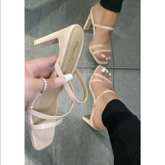 Qupid | Shoes | New Mid Heel W Pu Straps Nude | Poshmark